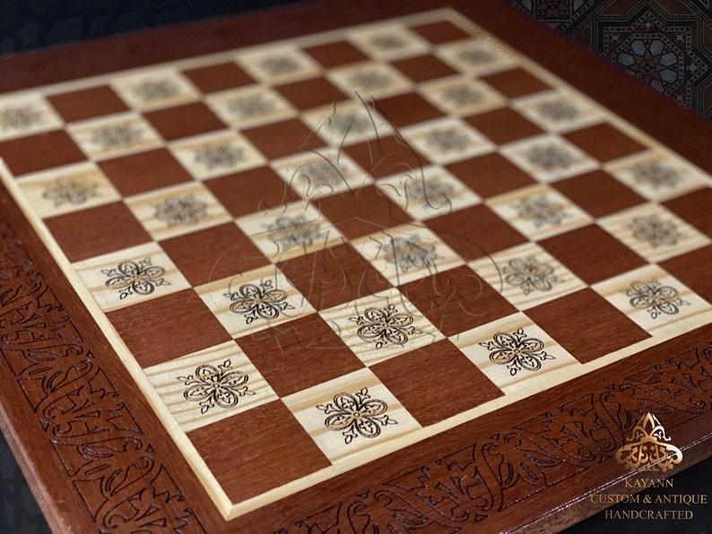 Chess Flat Board / Wooden Chess Set / Chess with Hand Carved | Etsy