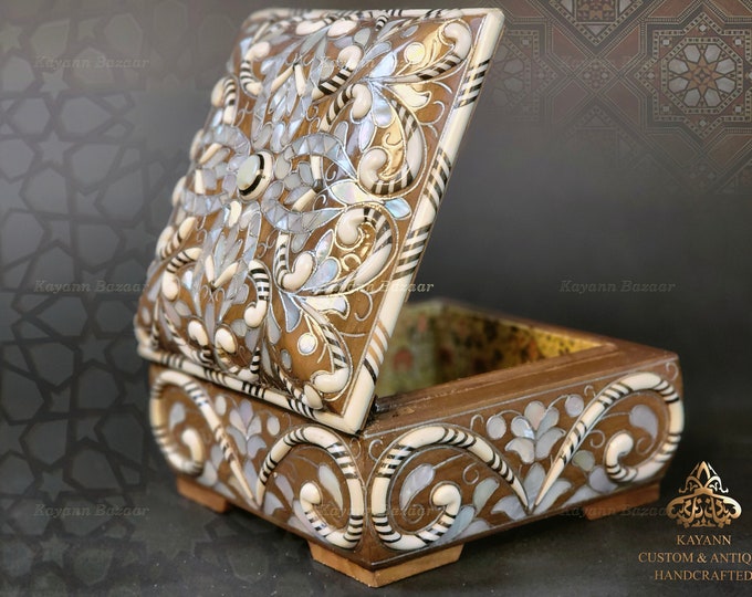 Handmade Mosaic Box Inlaid With Pearl / Marquetry 2 Layers Jewelry ...