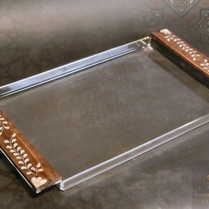 Handmade Acrylic Tray, Rectangular Tray With Wooden Handles Inlaid With Pearl, Plexiglass Tray ...