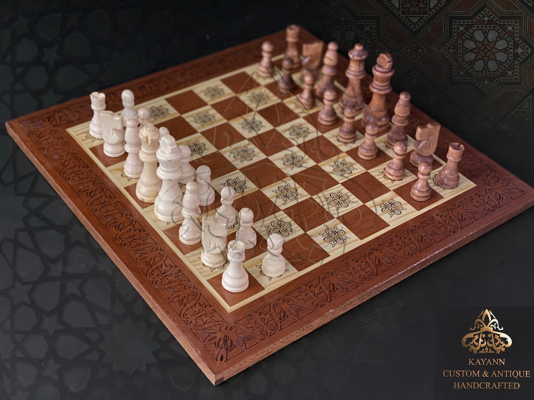 Chess Flat Board / Wooden Chess Set / Chess With Hand Carved Pieces ...