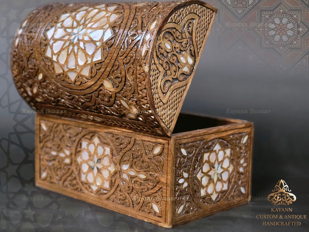 Luxury Hand Carved Wooden Box Inlaid With Mother of Pearl, Wood Jewelry ...