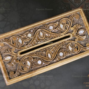 Wooden Tissue Box / Hand Carved Wood Tissues Box Inlaid With Mother of ...