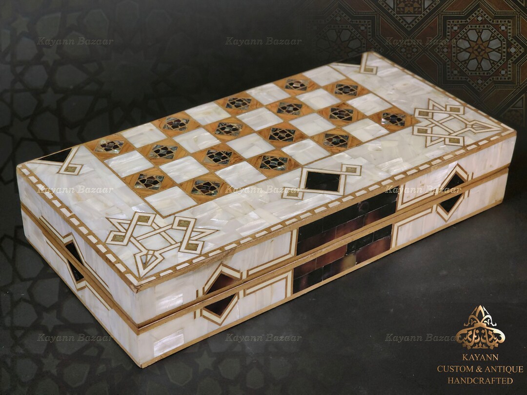Luxury Real Mother of Peral Backgammon Board, Chess and Backgammon Set, Solid Wooden Backgammon ...