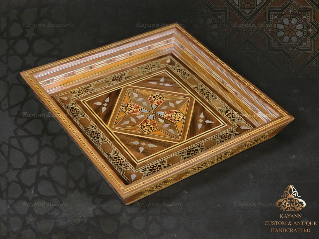 Wooden Handmade Tray / Small Wood Square Trays, Handmade Marquetry Tray ...