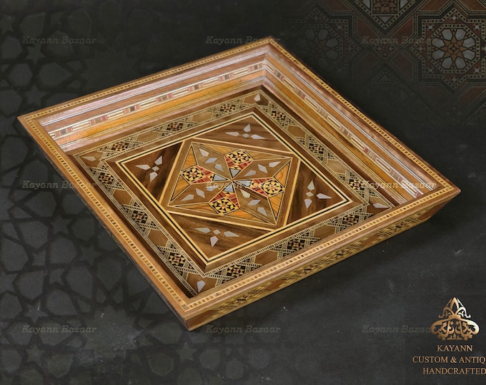 Wooden Handmade Tray / Small Wood Square Trays, Handmade Marquetry Tray ...