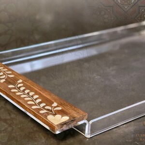 Handmade Acrylic Tray, Rectangular Tray With Wooden Handles Inlaid With ...