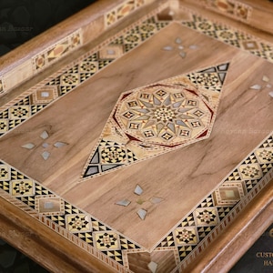 Handmade Wooden Tray, Large Rectangle Carved Tray Inlaid With Pearl ...