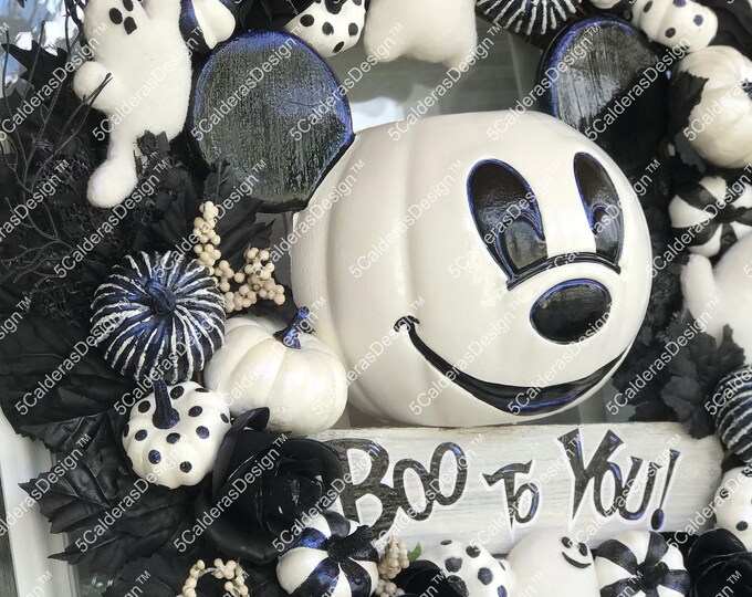 Disney Inspired Ghost Mickey Mouse Halloween Wreath Boo to - Etsy