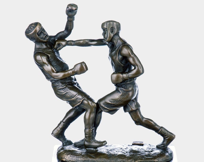 Two Boxers, Men Fighting in the Ring, Bronze Sculpture on Marble Base ...