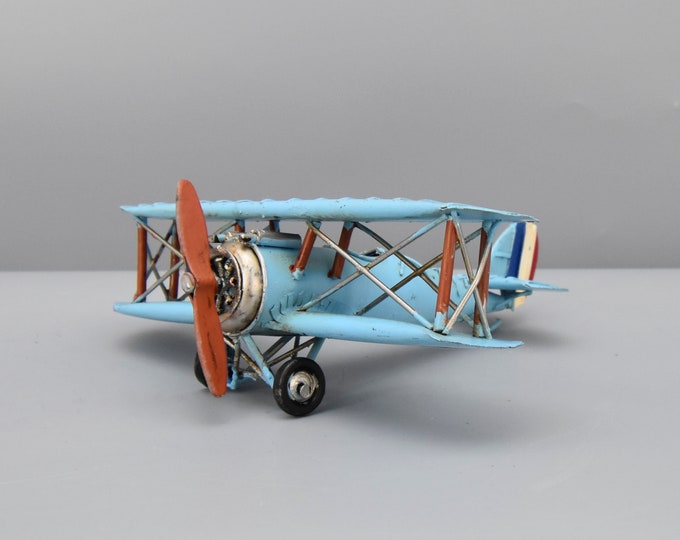 Light Blue Biplane, Metal Model, Old Airplane, Plane Desk Decoration - Etsy