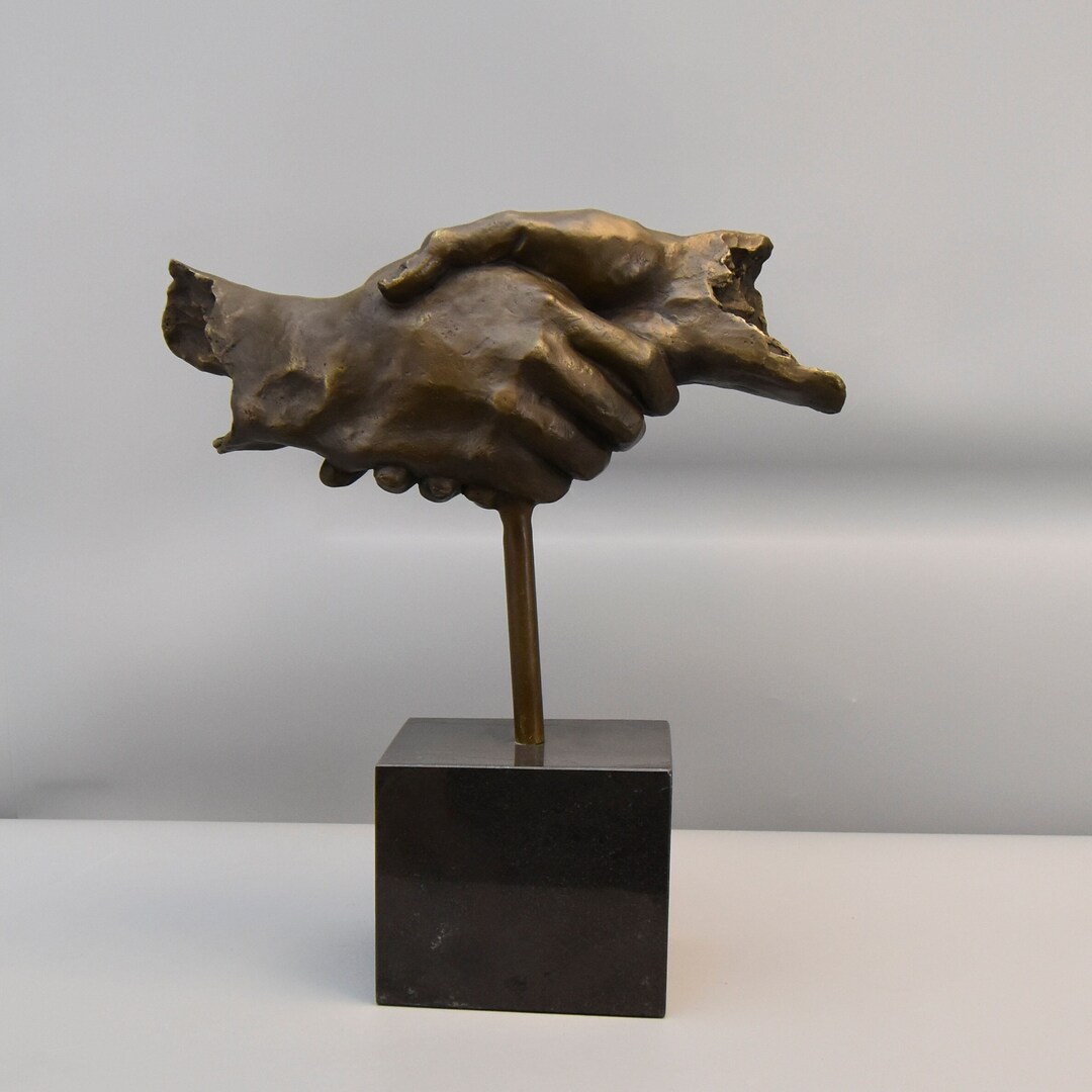 Two Hands Bronze Sculpture on Marble Base Handshake Statue - Etsy