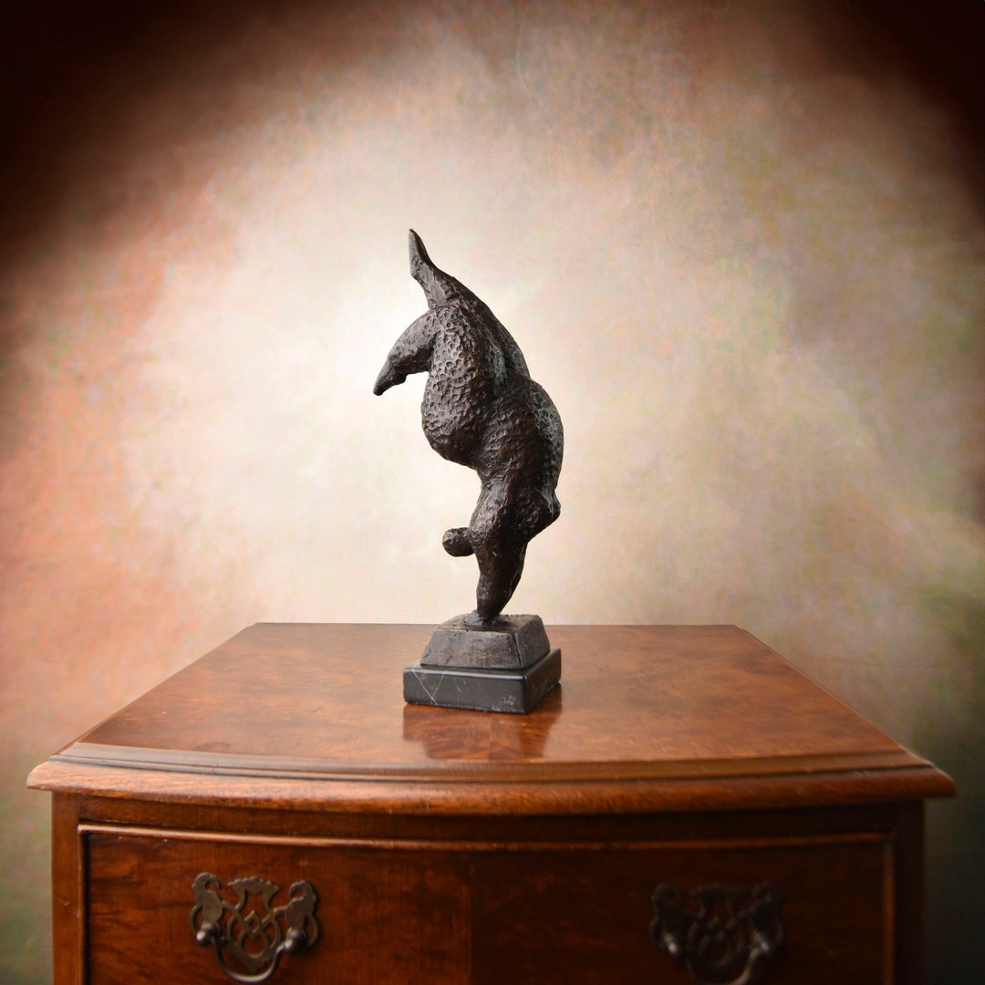 Fluffy Gymnast in Pose on Hands, Modernist Bronze Sculpture on Marble ...