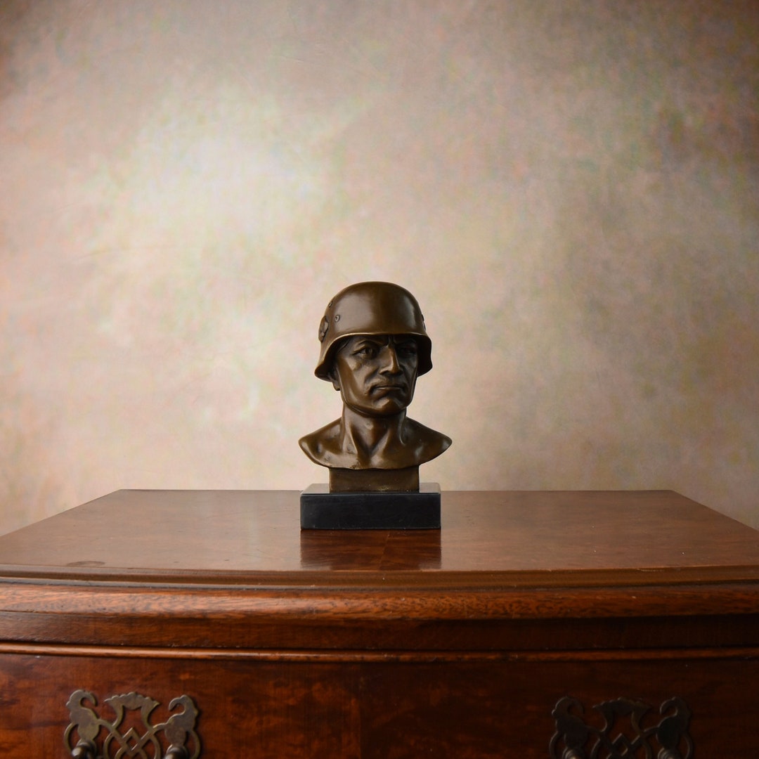 Signed Bronze Soldier Bust on Marble Base Personalizable - Etsy