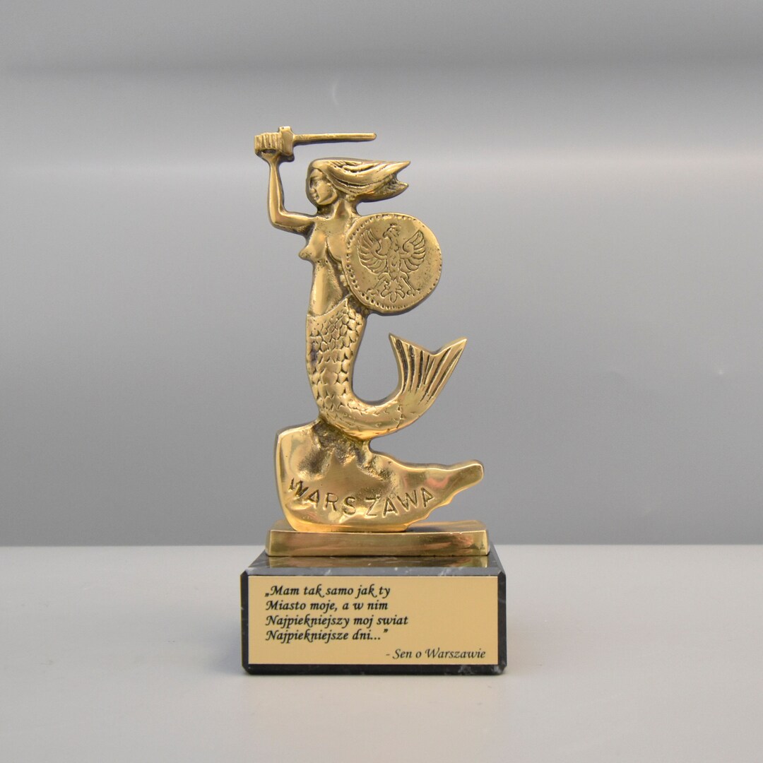 Personalized Brass Mermaid With Sword and Shield on Marble Base With ...