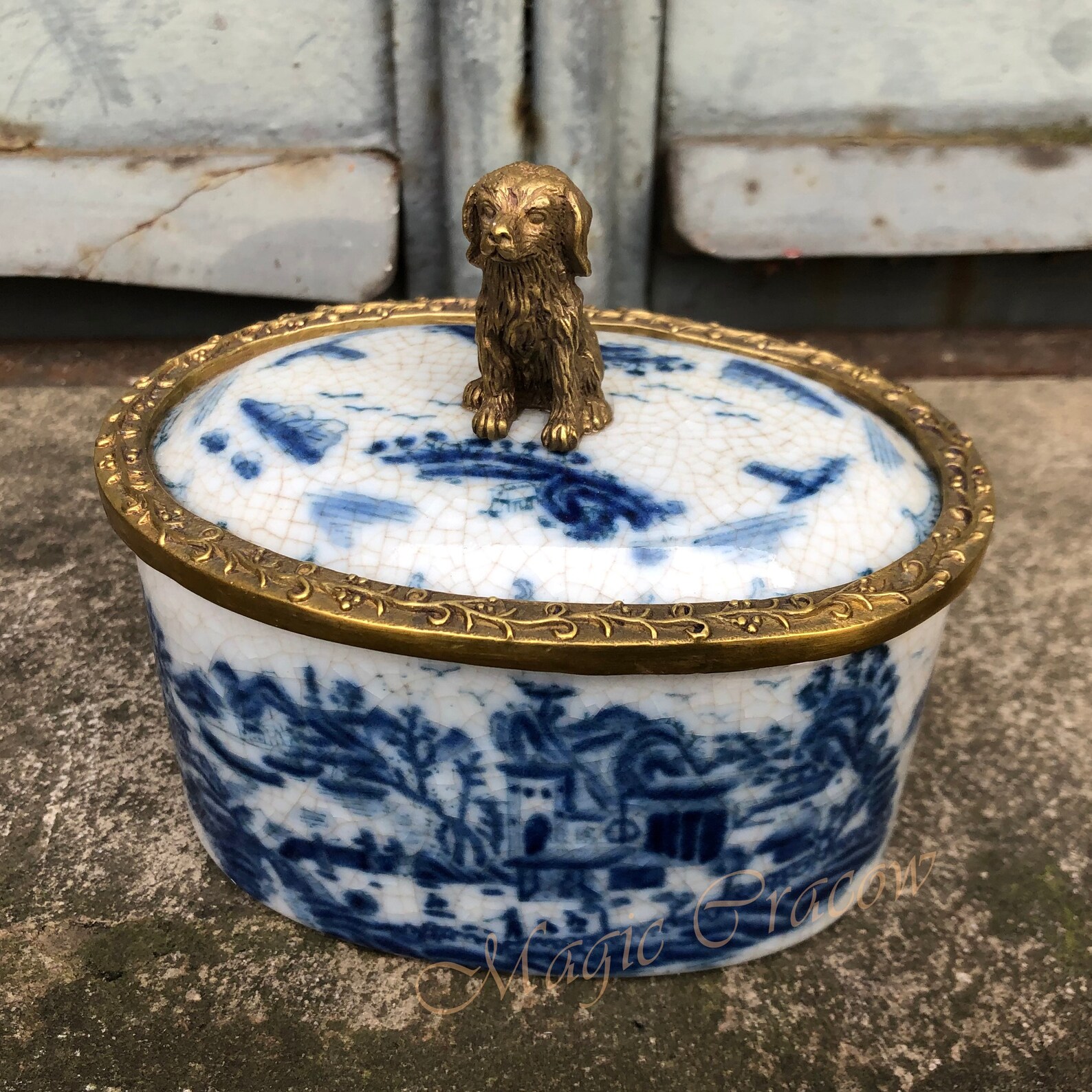 Porcelain Box With Lid Bronze Ornament and Dog Sculpture - Etsy