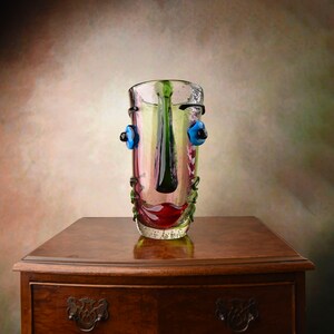 Handcrafted Venetian Glass Vase With Humorous Face Design, Big Flower ...