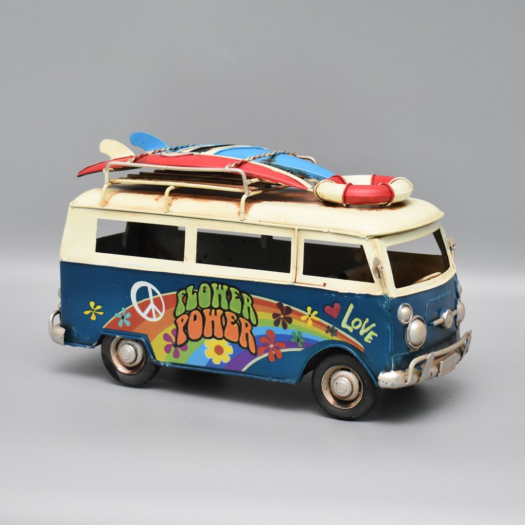 Flower Power Surf Bus Van California Metal Model, Cult Old Volkswagen ...