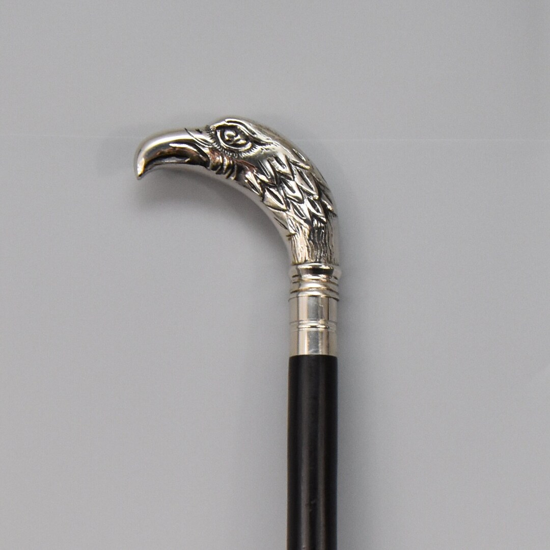 Walking Stick, Wooden Cane, Bird Handle, Eagle Shaped Handle, Black and ...