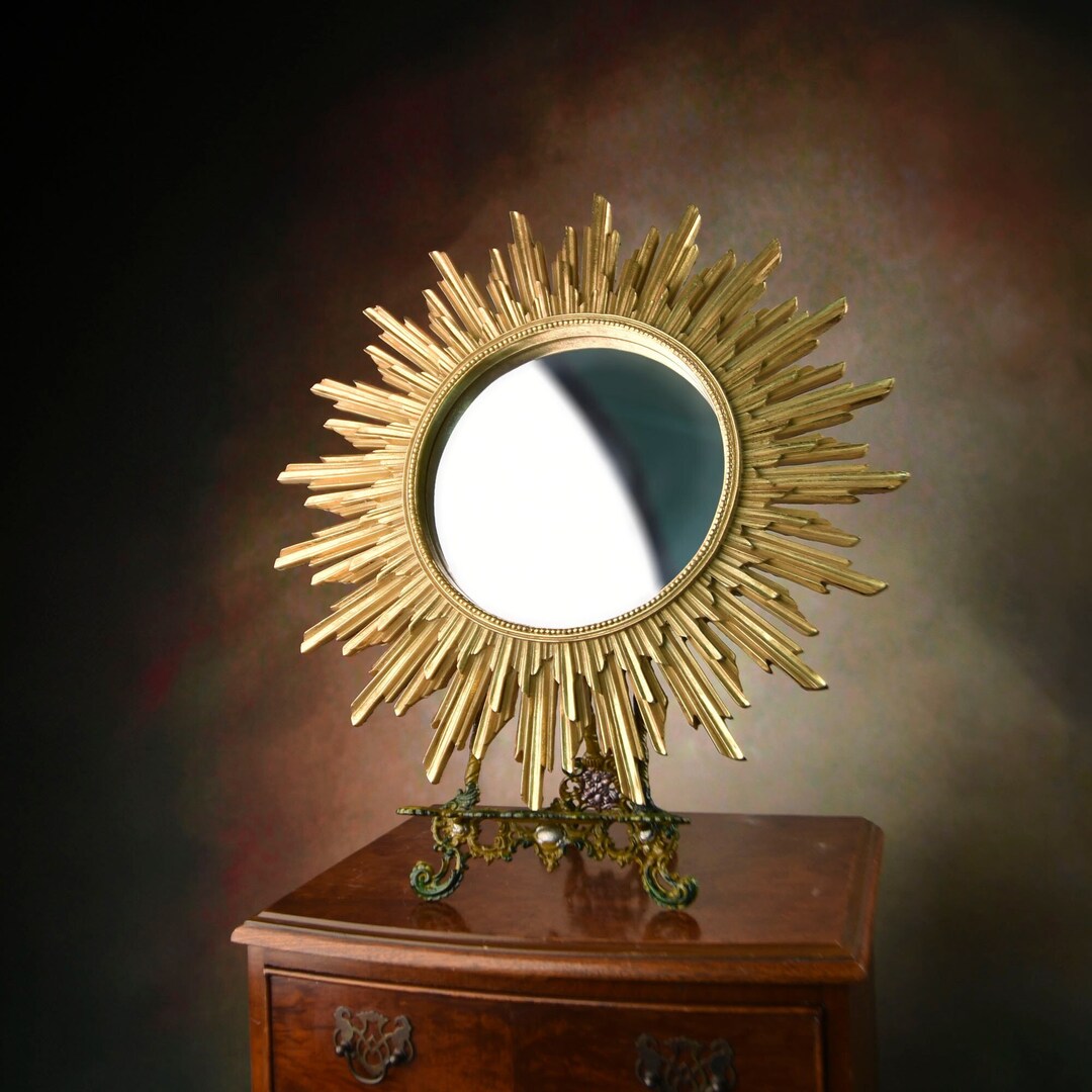 Elegant and Stylish Round Mirror in Golden Frame, Looks Like Sun With ...