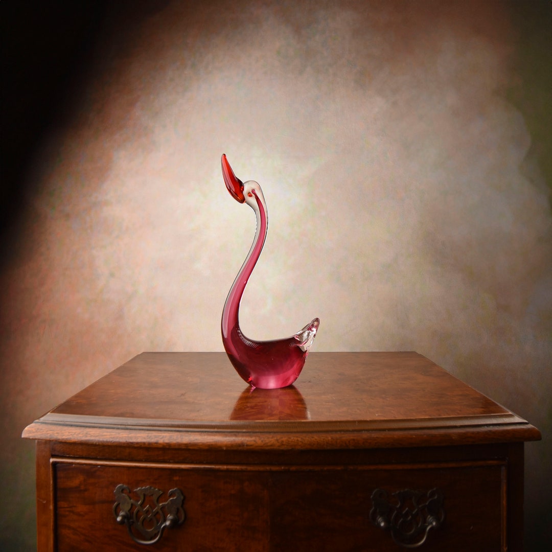 Pink Swan Glass Sculpture, Bird Statue Made of Venetian Glass, Murano ...