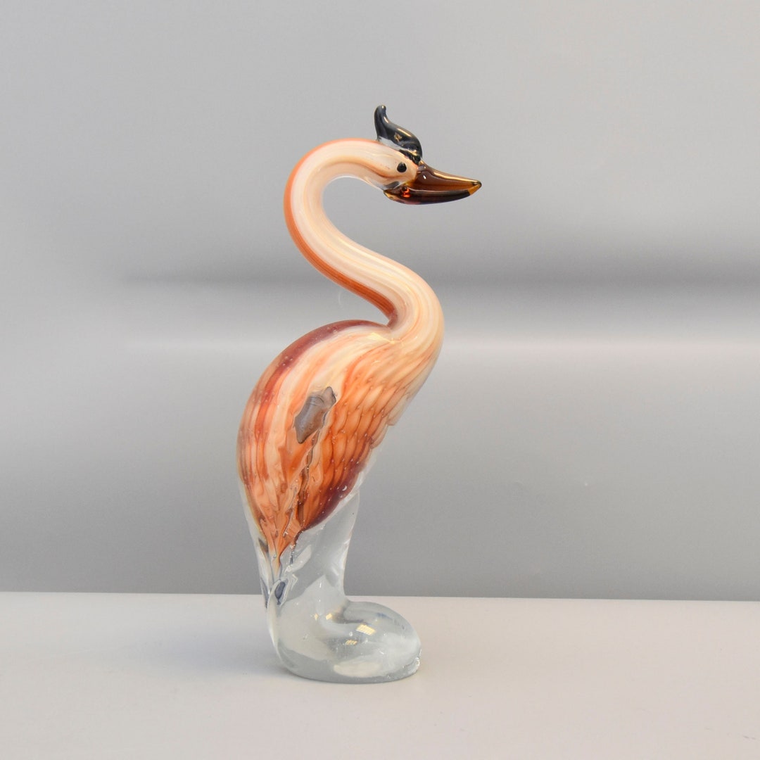 Orange Heron, Glass Figurine, Rainbow Glass, Murano Glass Style ...