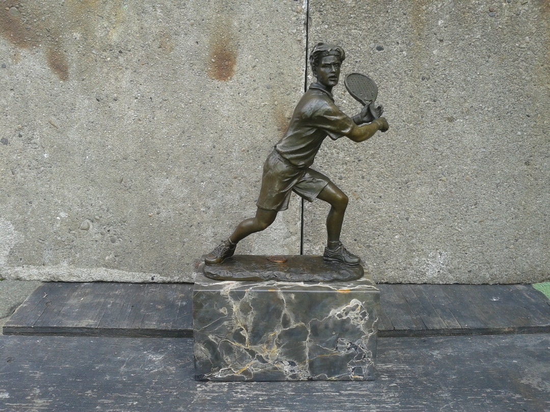 Tennis Player Bronze Sculpture on Marble Base, Tennis Trophy, Vintage ...