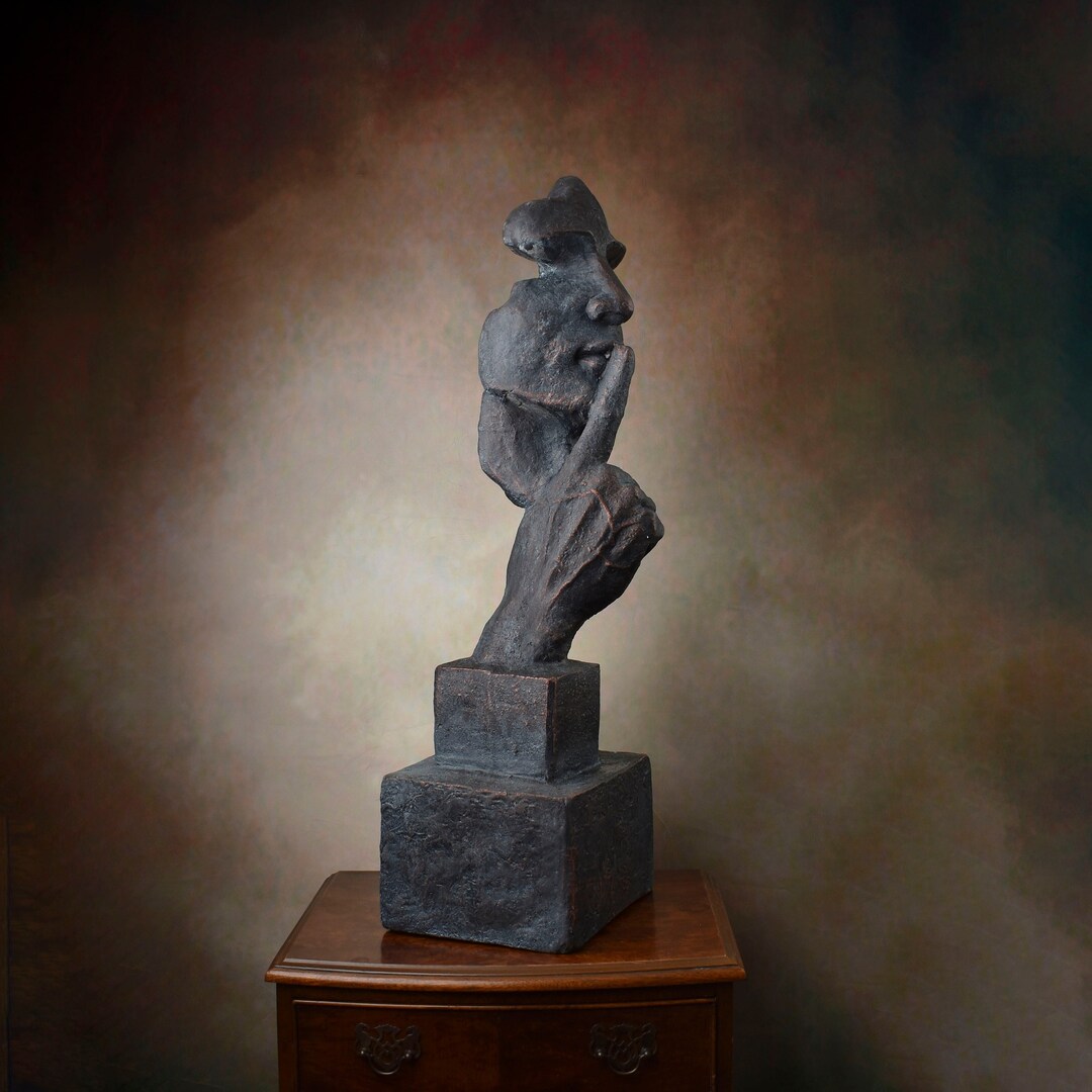 Large 31.50 Inches Silence Sculpture, Charcoal Face Statue, Handmade ...