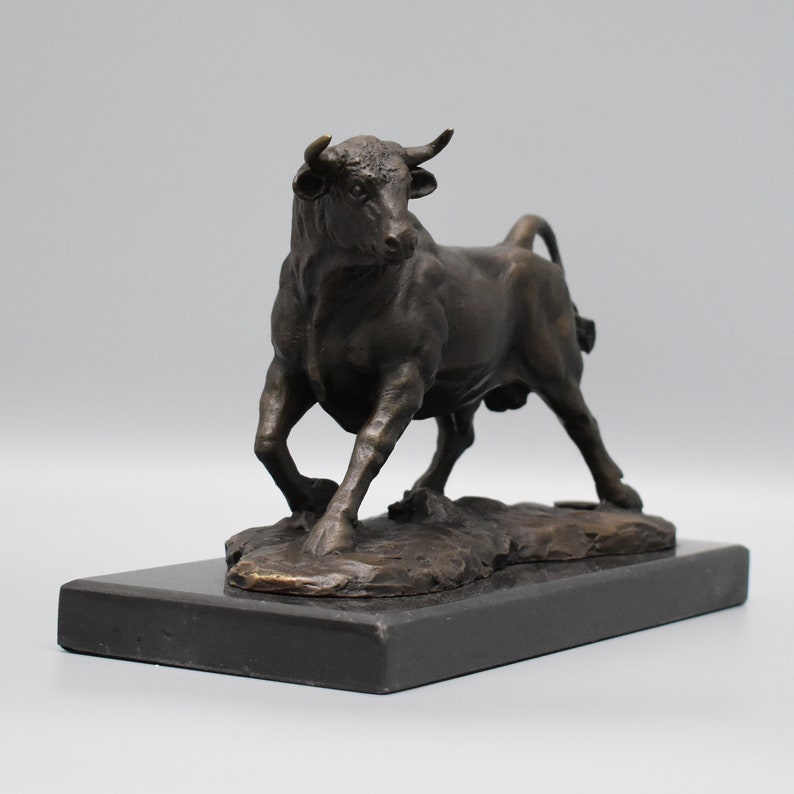 Bull Sculpture Bronze on Marble Base Realistic Bull Figurine | Etsy
