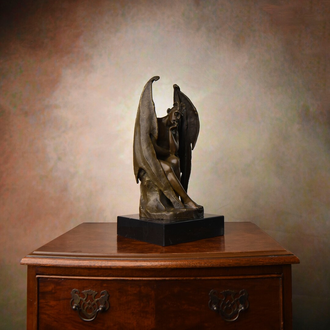 Pensive Lucifer: Limited Edition Bronze Winged Devil Sculpture on ...