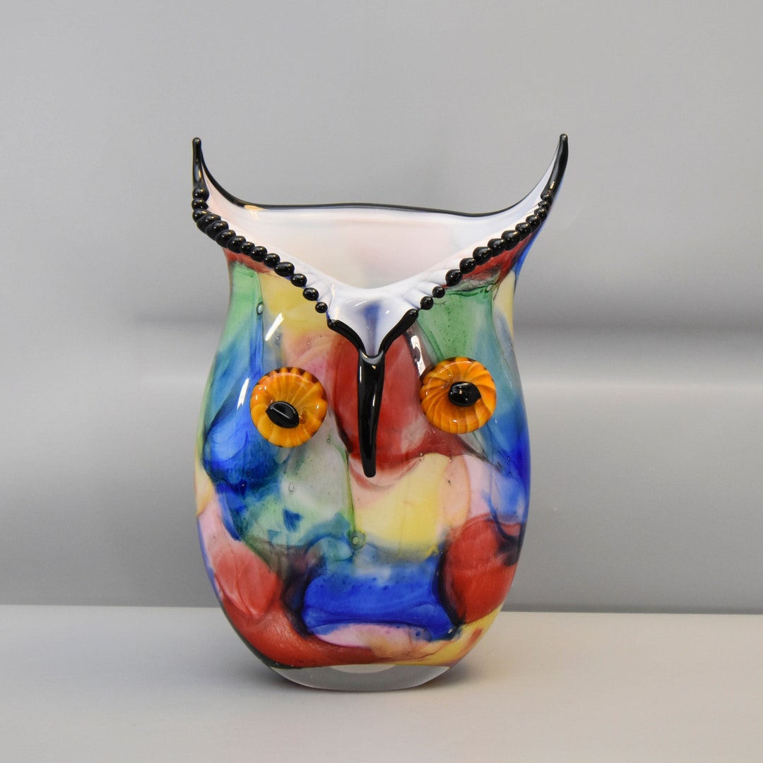 Owl Shaped Glass Vase, Colorful Glass Flower Pot in Murano Style ...
