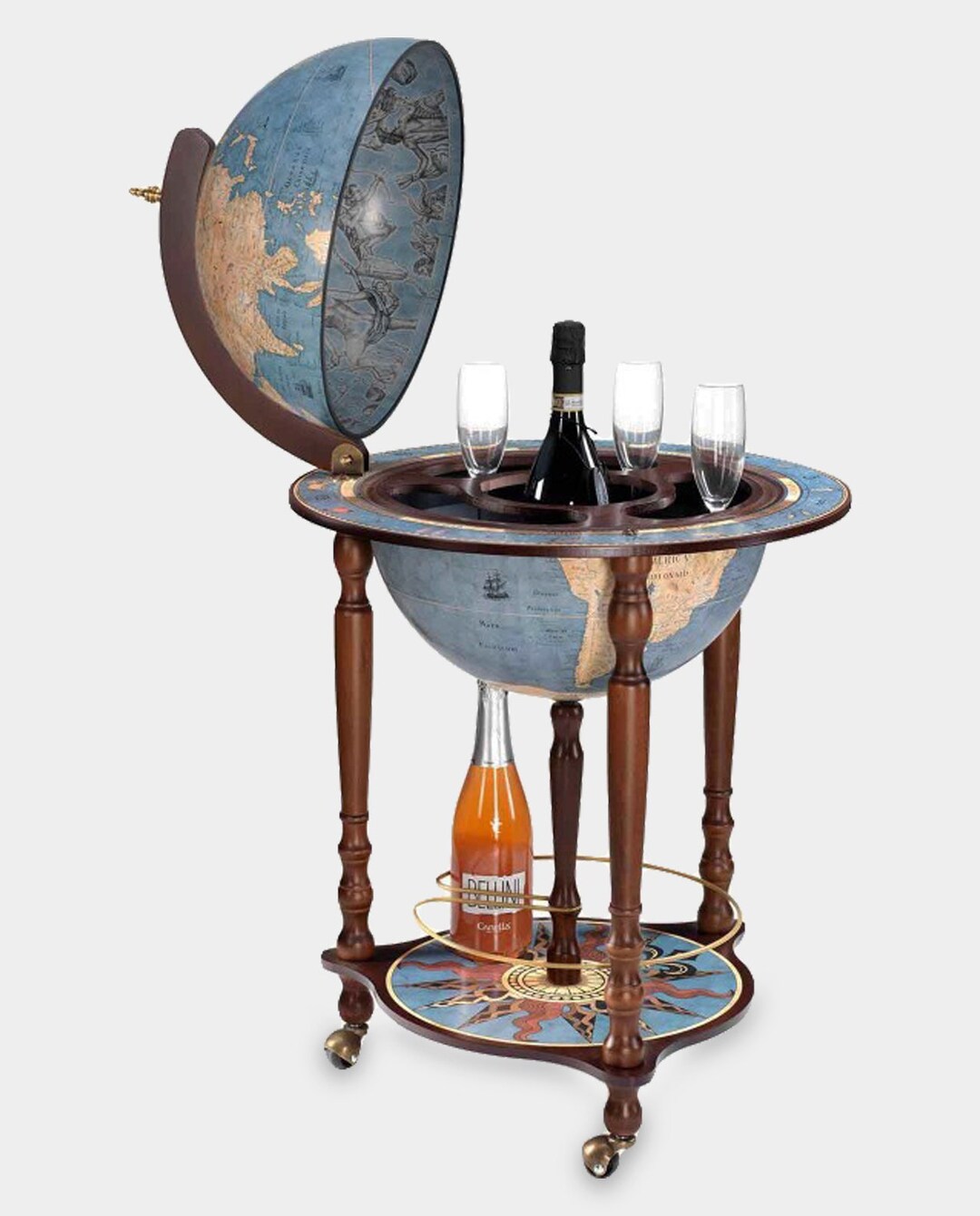 Wooden Bar Globe Drinks Cabinet, Brown Color With Blue Oceans, Large ...