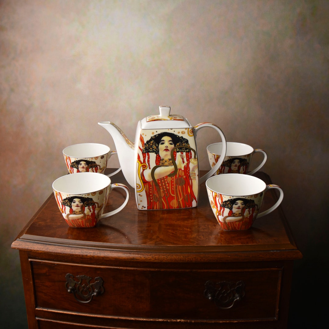 15-piece Porcelain Tea / Coffee Set, White, Gold and Red, Gustav Klimt ...