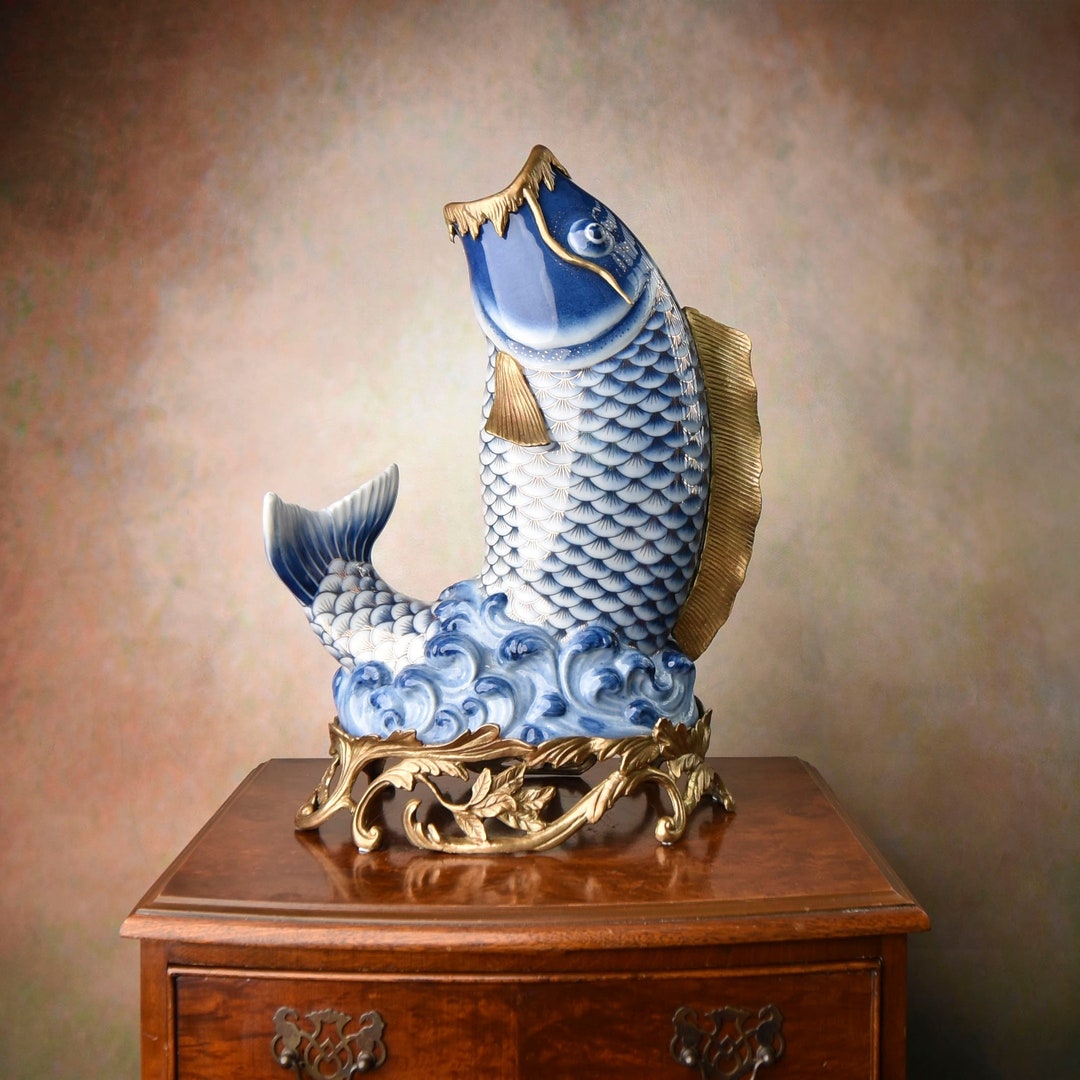 Large Fish-shaped Vase Bronze Mounted Porcelain Vase Elegant Home Decor ...