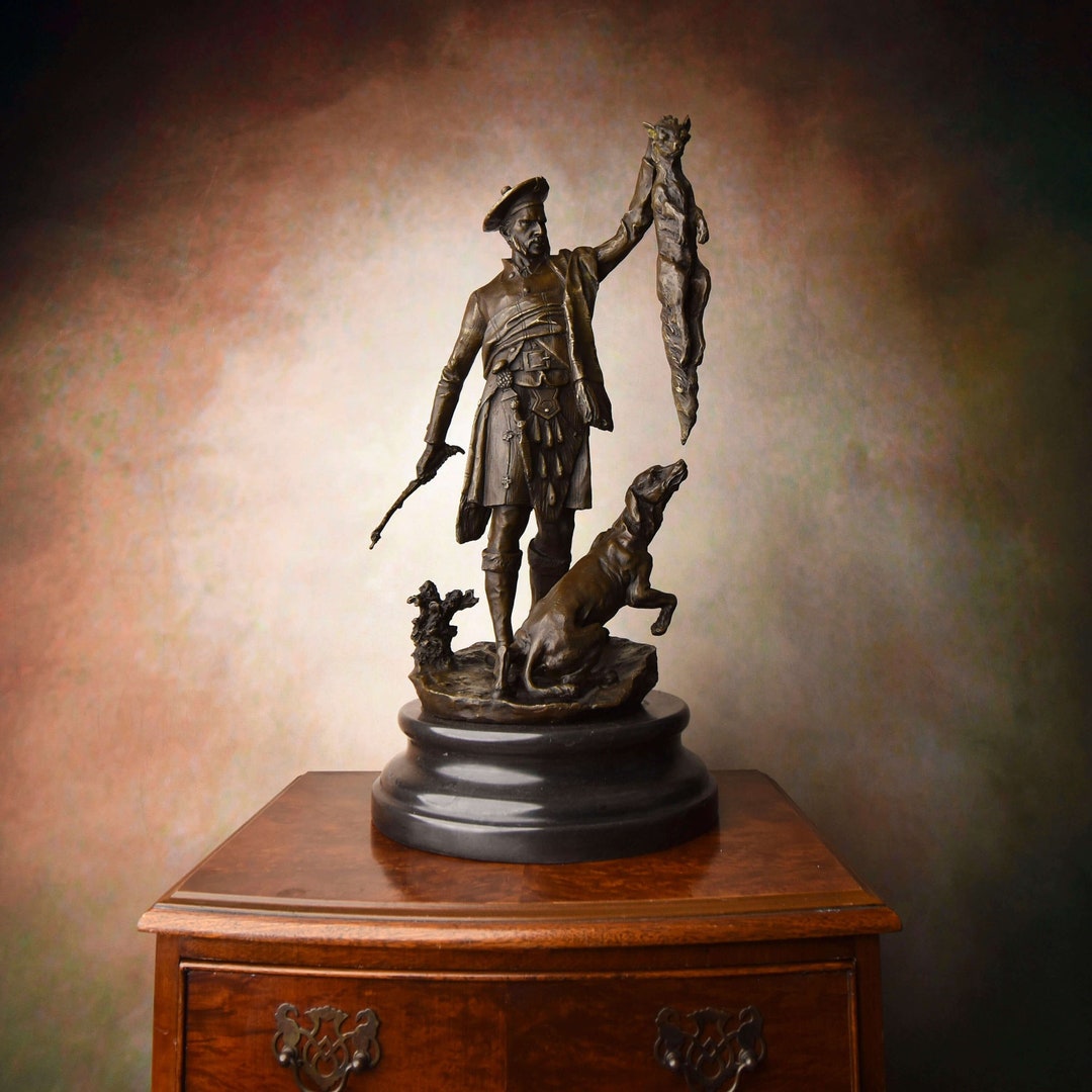 Limited Bronze Amazing Hunting Bronze Sculpture on Marble Base, Hunter ...