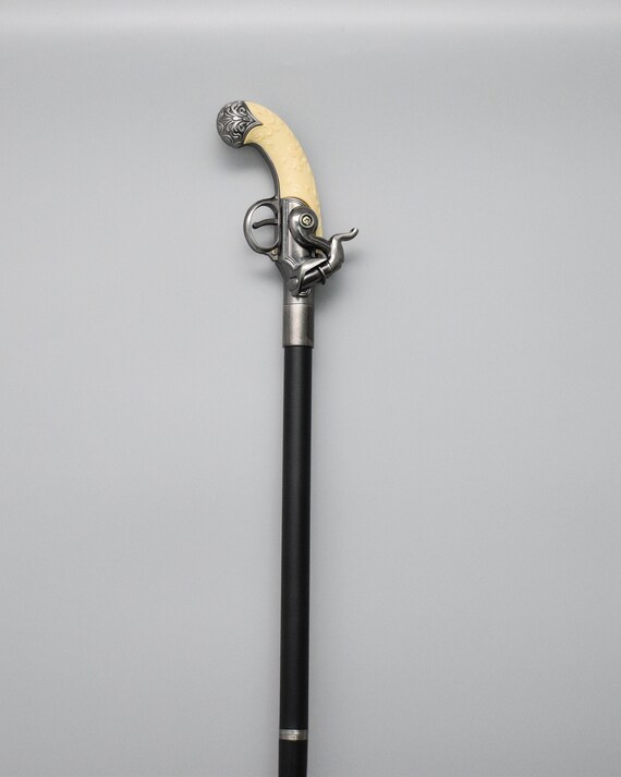 Walking Stick Aluminium Cane Revolver Shaped Handle Black | Etsy