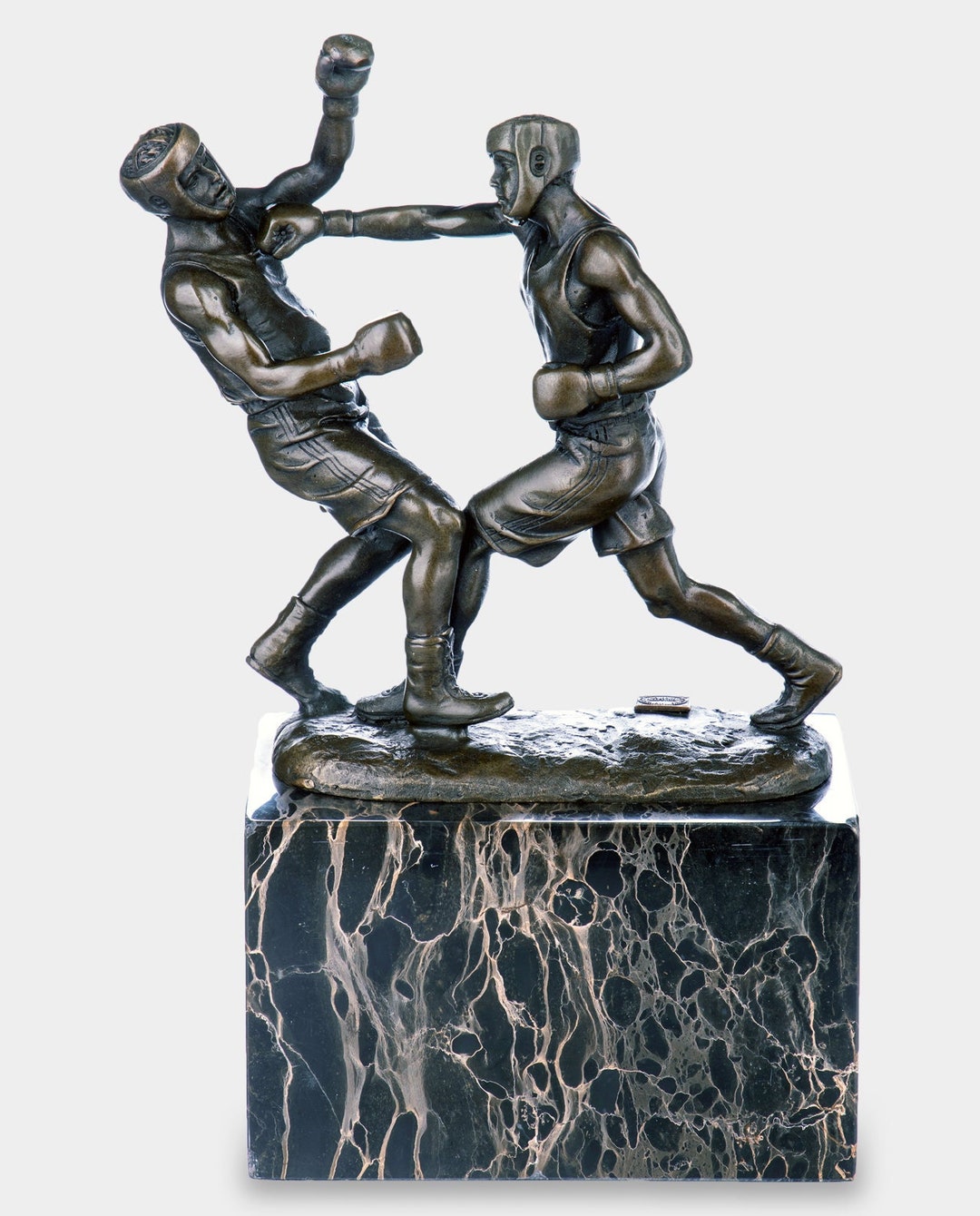 Two Boxers, Men Fighting in the Ring, Bronze Sculpture on Marble Base ...