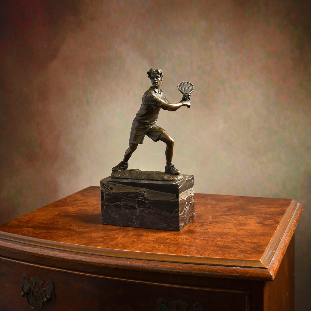 Tennis Player Bronze Sculpture on Marble Base, Tennis Trophy, Vintage ...