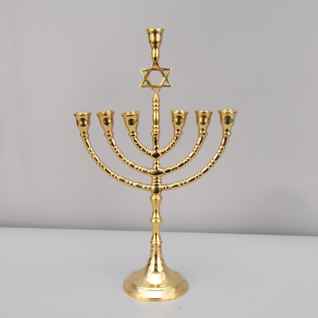 Brass Menorah, Jewish Candlestick, Seven-branched Candelabrum, Golden ...