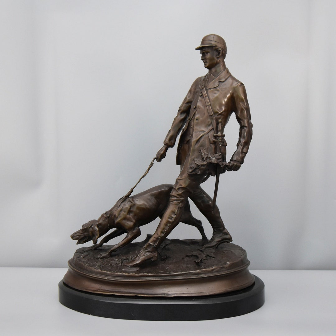 Amazing Hunting Bronze Sculpture on Marble Base, Hunter With Greyhound ...