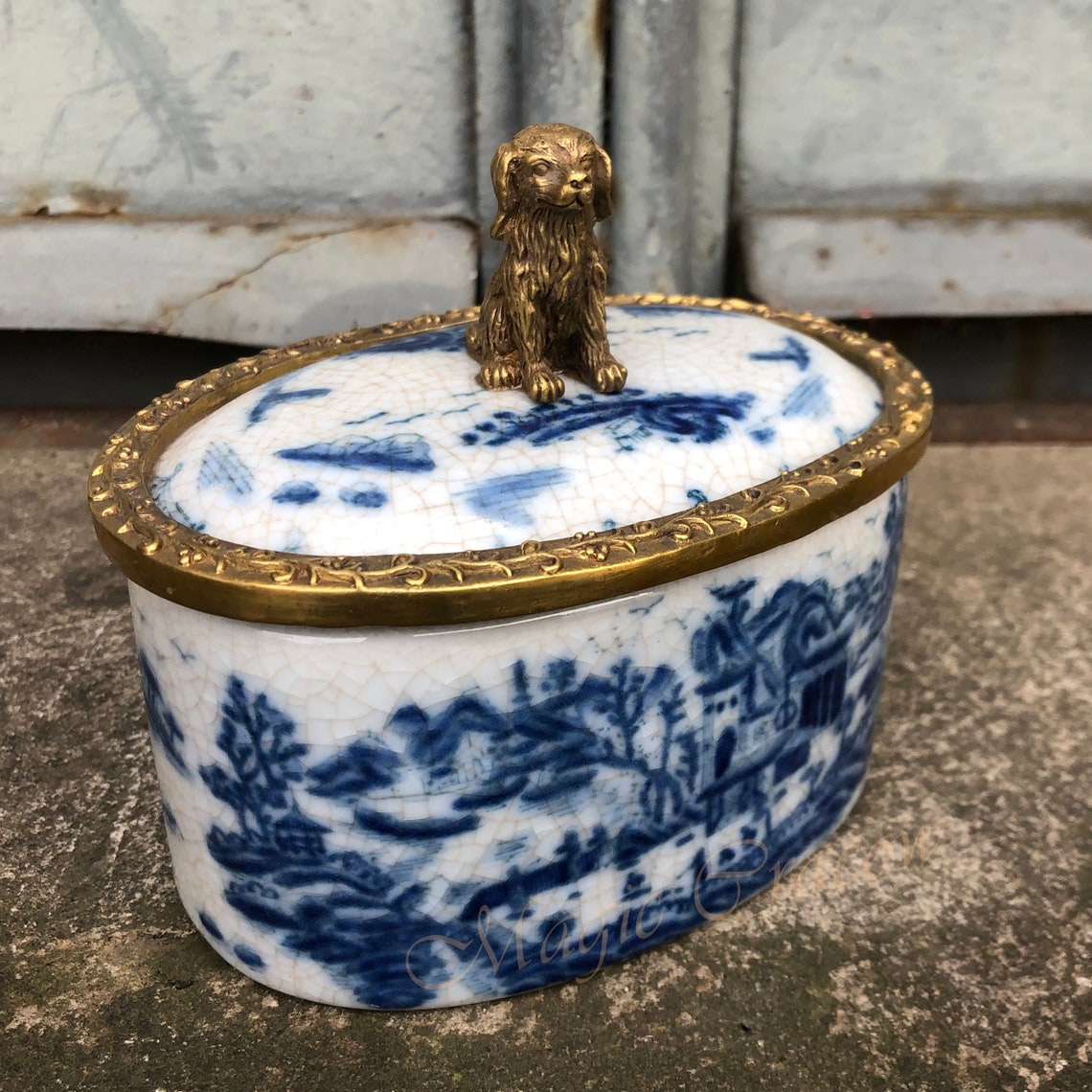 Porcelain Box With Lid Bronze Ornament and Dog Sculpture - Etsy