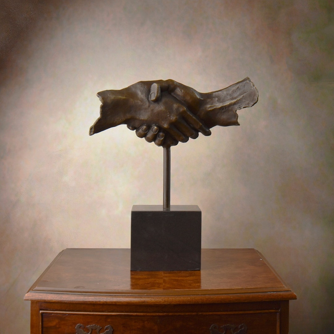 Two Hands Bronze Sculpture on Marble Base, Handshake Statue, Contract ...