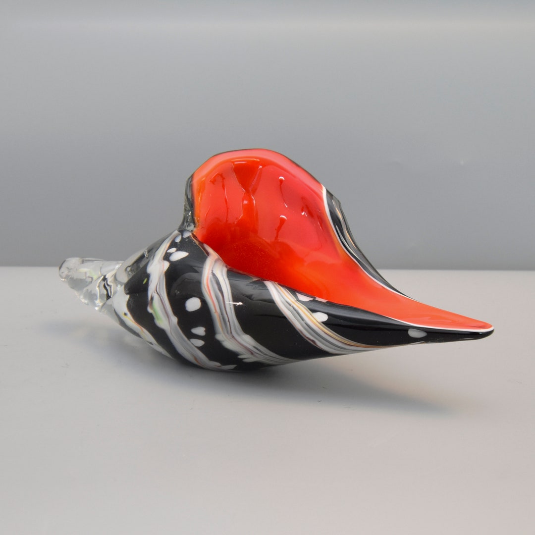 Zebra Shell, Black White and Red Glass Figurine, Murano Style Glass ...
