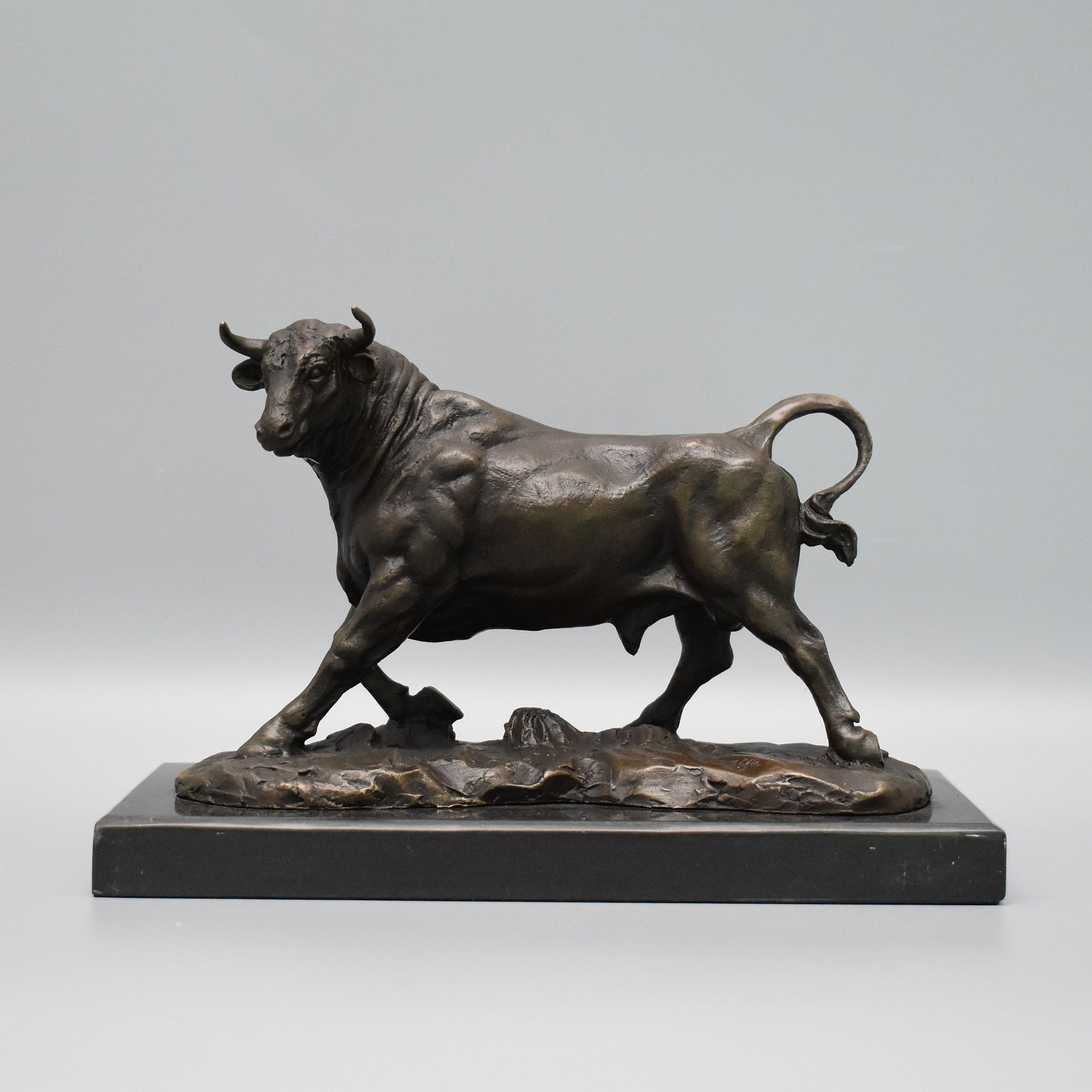 Bull Sculpture Bronze on Marble Base Realistic Bull Figurine | Etsy