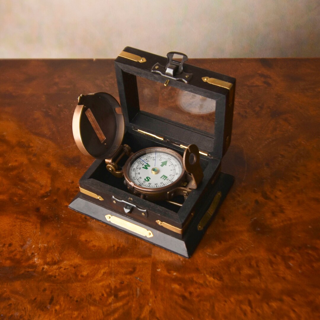 Vintage Style Brass Compass in Wooden Gift Box Nautical Sailing ...