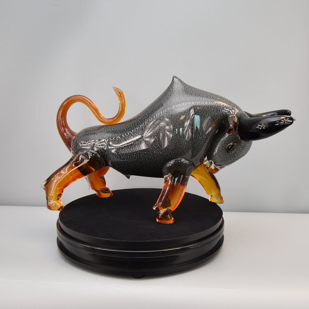 Amazing Large Glass Bull in Grey, Glass Figurine, Murano Style Glass ...