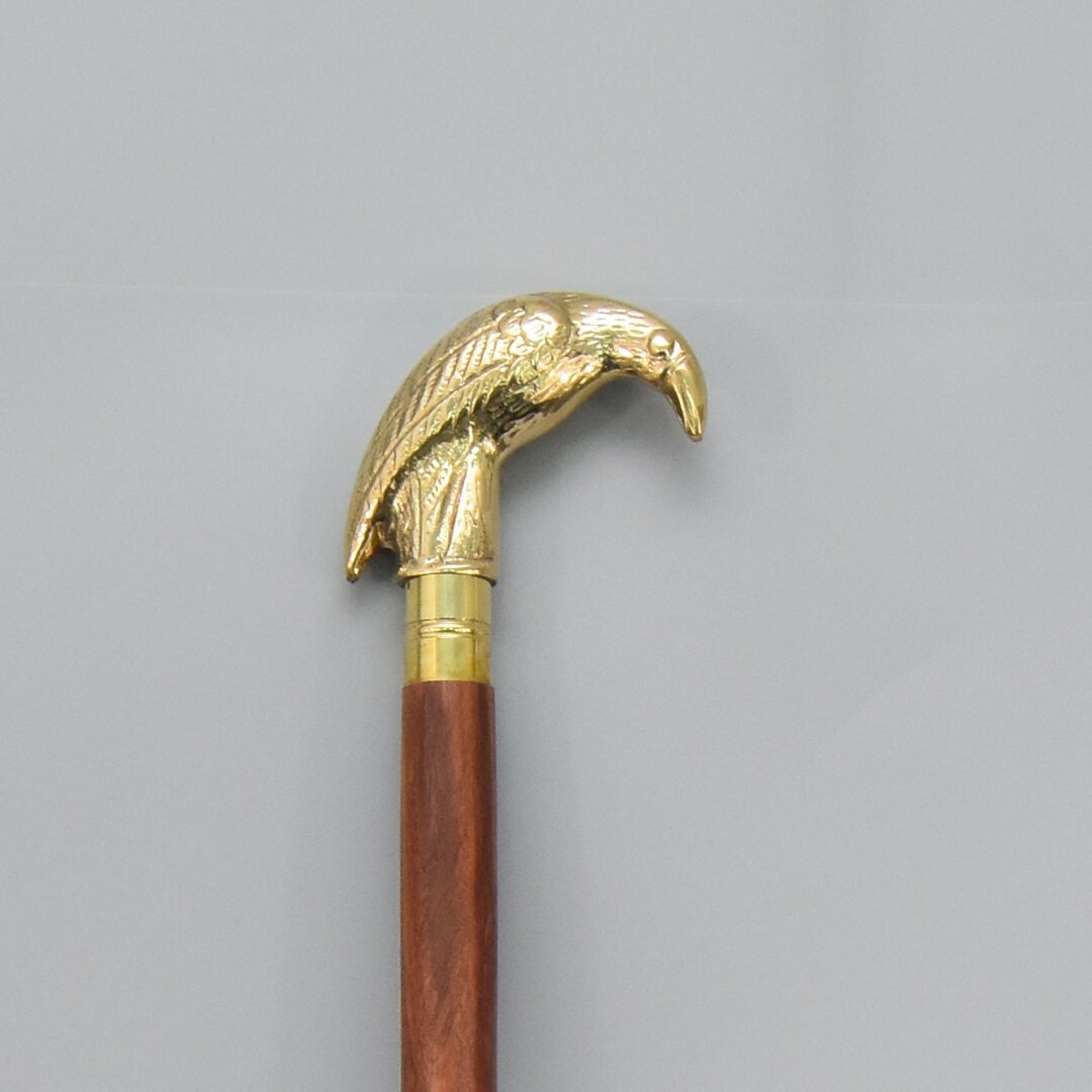 Walking Stick, Wooden Cane, Bird Handle, Crow Shaped Handle, Black and ...