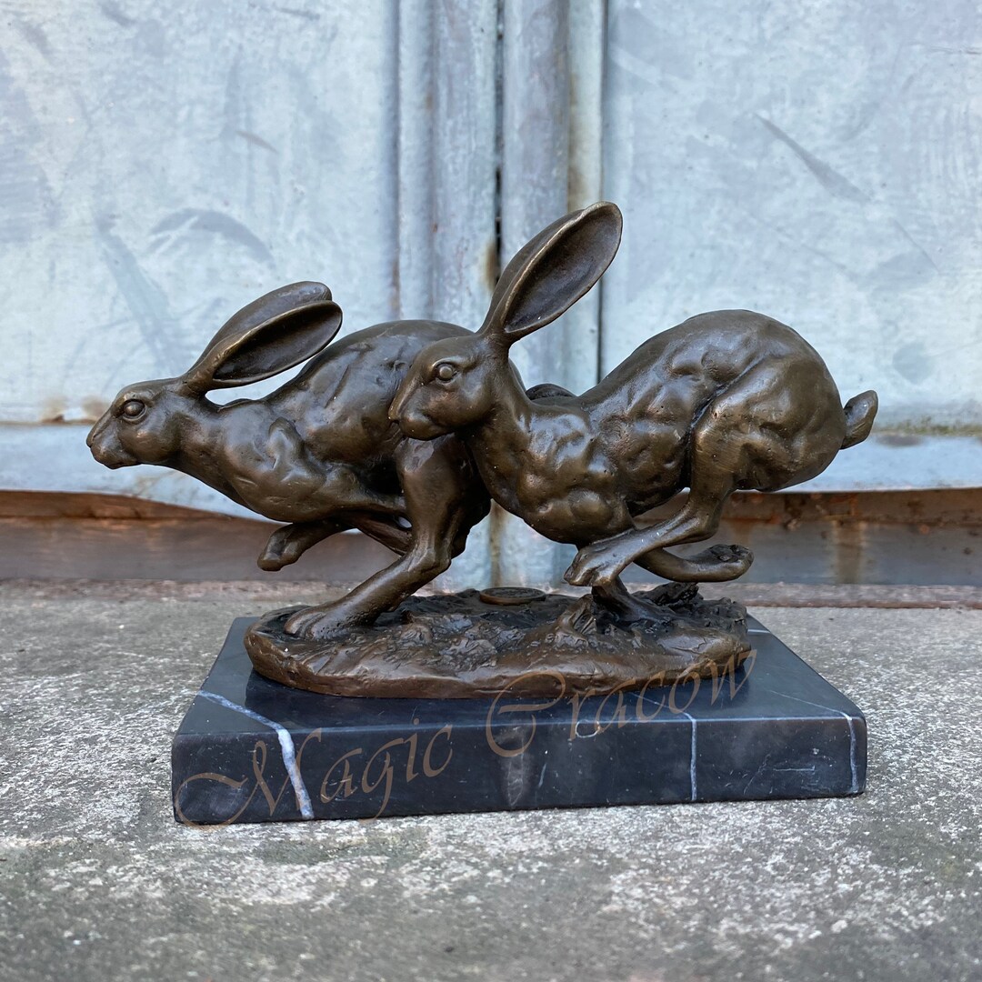Two Running Hares Sculpture on Marble Base Signed Hunters - Etsy