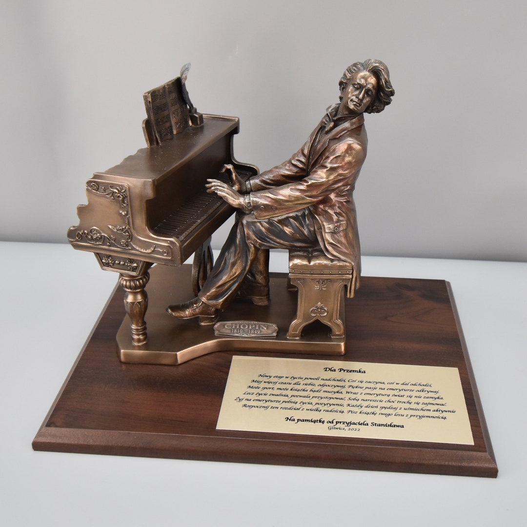 Fryderyk Chopin Playing Piano, Figurine on Board With Engraved Plate ...
