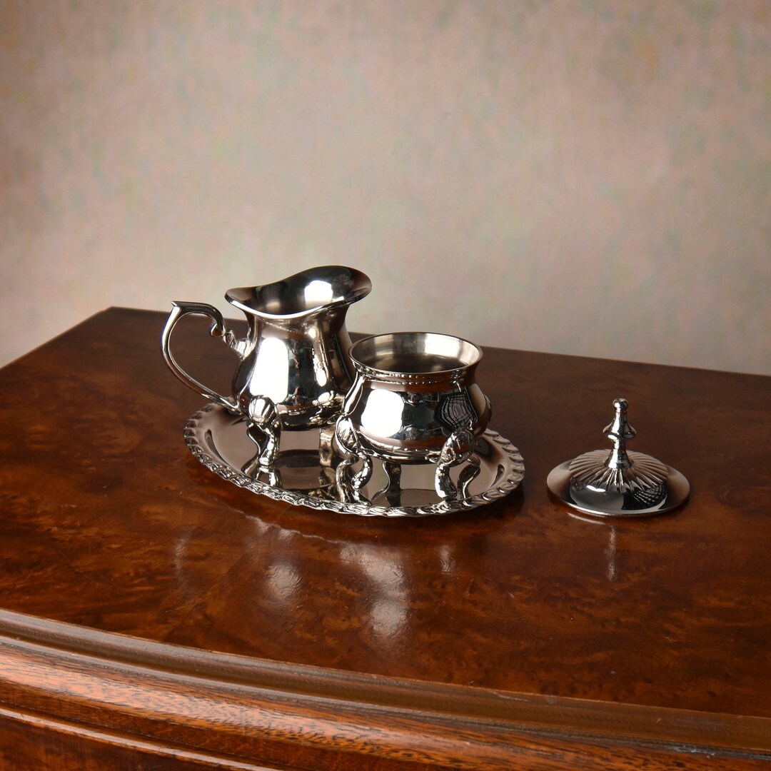 Elegant Nickel-plated Sugar Bowl and Creamer Set on Tray Luxurious ...