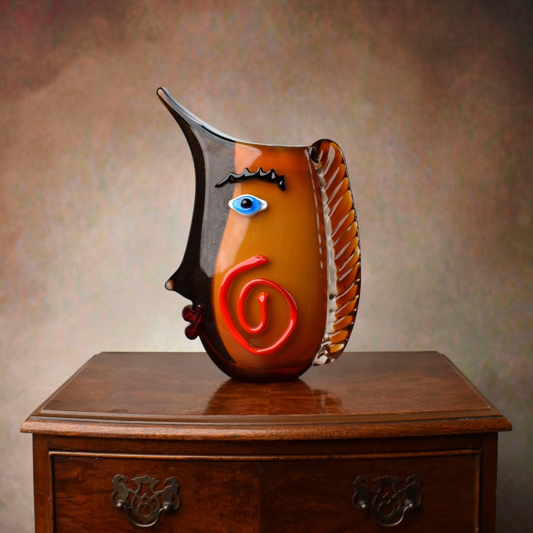 Funny Face Glass Vase, Murano Style Glass Sculpture, Antique Home Decor ...